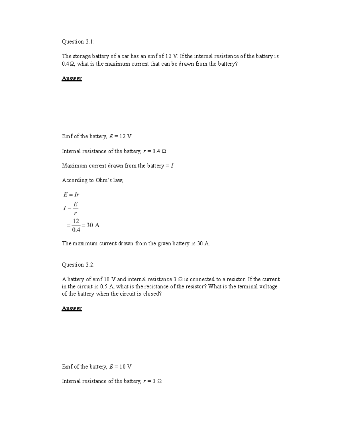 Chapter 3 Current Electricity - Question 3: The storage battery of a ...