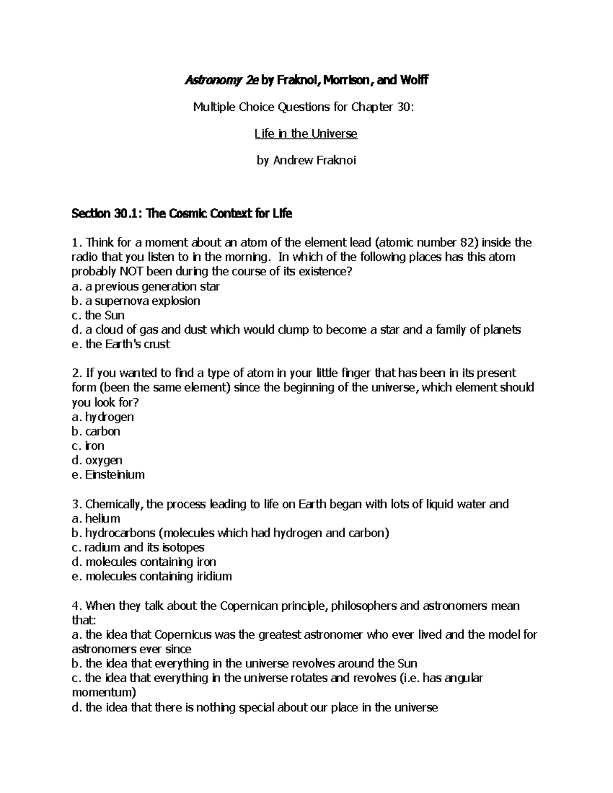 OS Astronomy 2e Test Bank Chapter 30 - Astronomy 2 e by Fraknoi ...