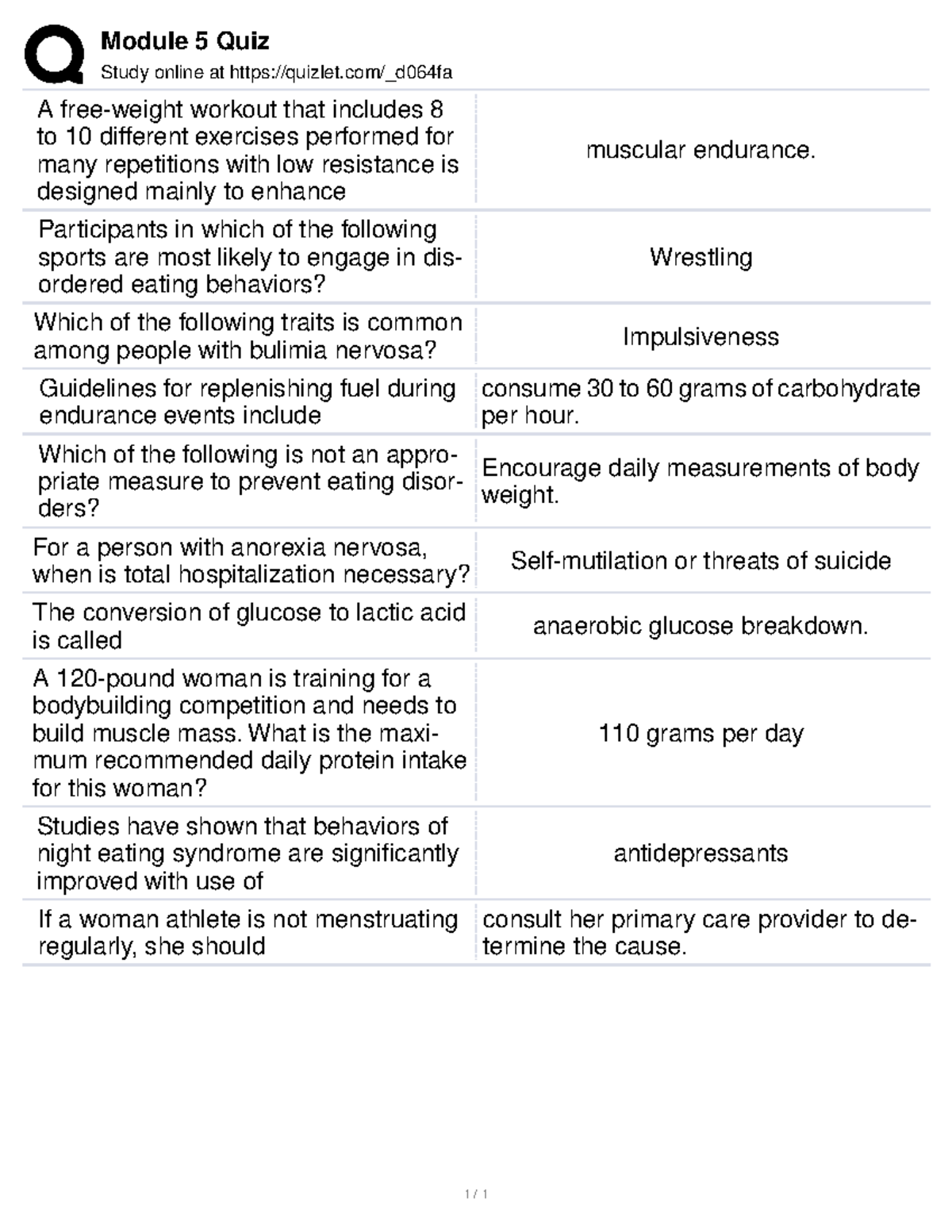 Module 5 Quiz - Nutrition in Wellness and Being (KINS 3010) - Module 5 ...