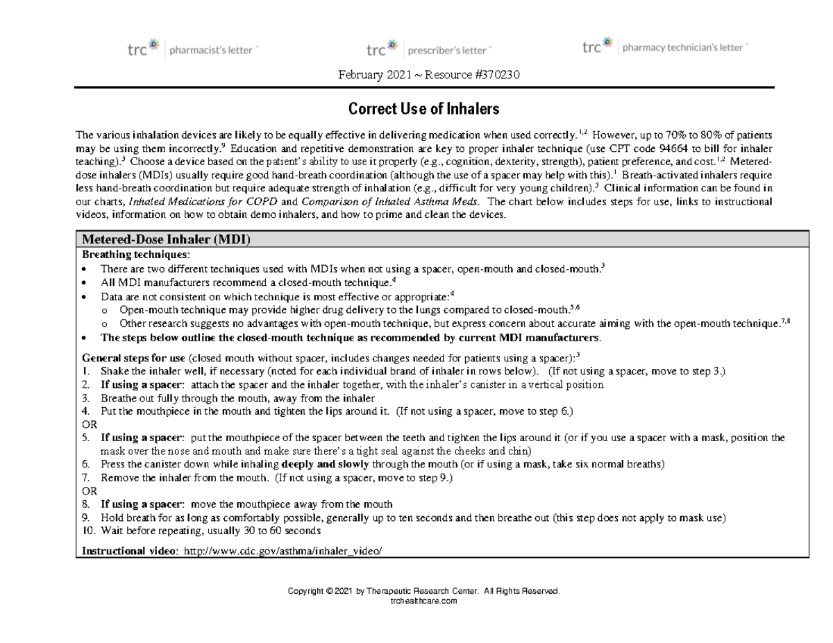 Pharmacist's letter - Correct use of inhalers - February 2021 ...
