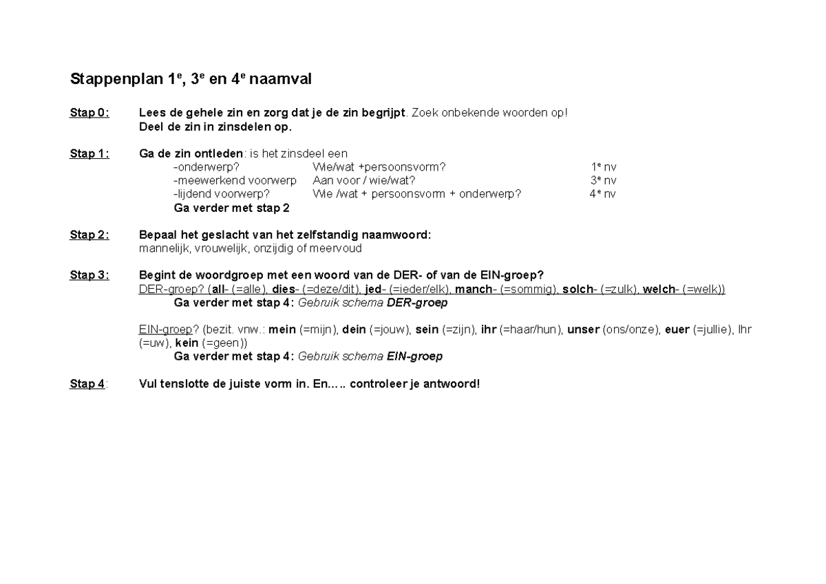 Stappenplan-naamvallen 1-3-4 - Stappenplan 1 e , 3 e en 4 e naamval ...