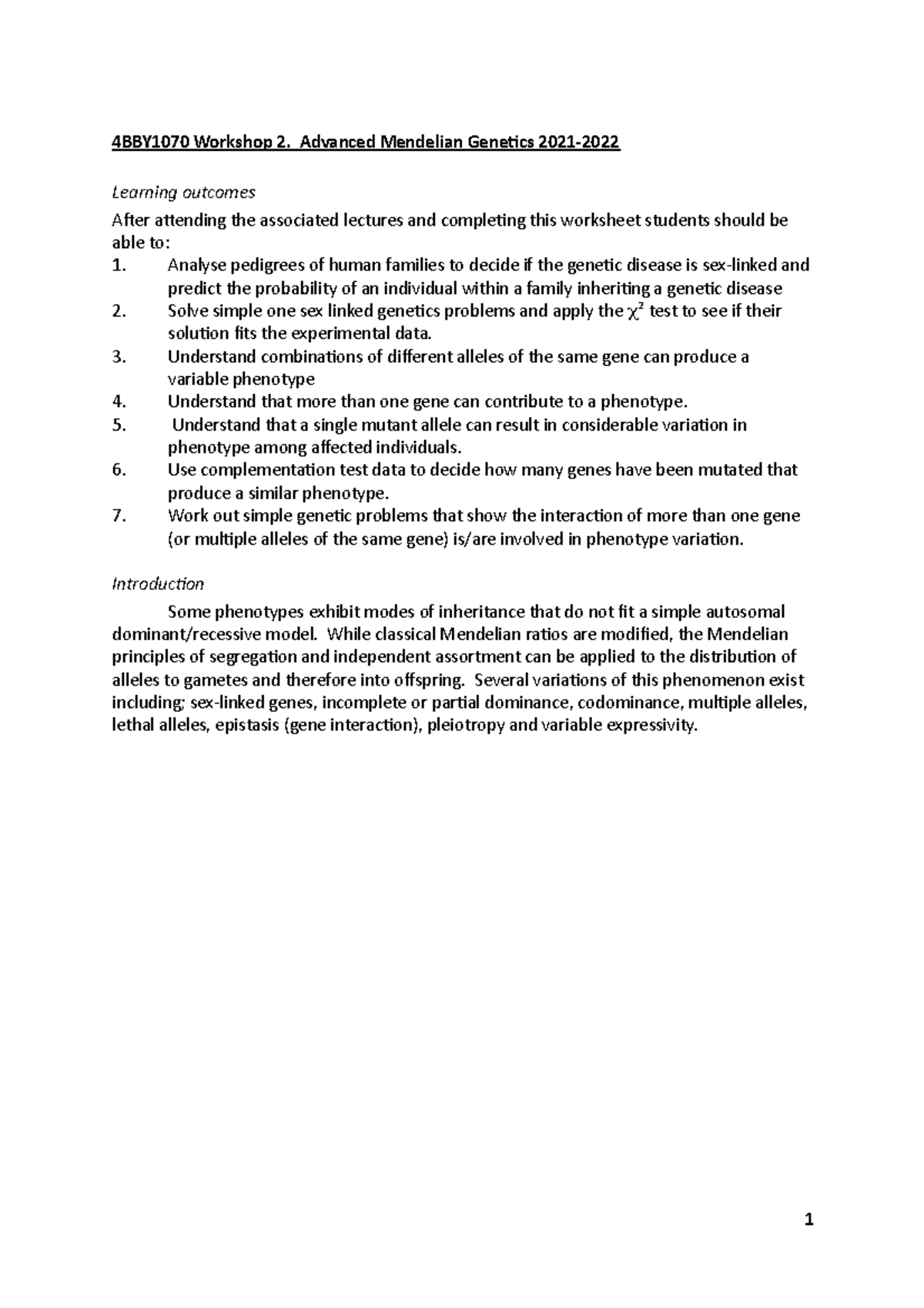 Genetics PSW 2 Worksheet Completed - 4BBY1070 Workshop 2. Advanced ...