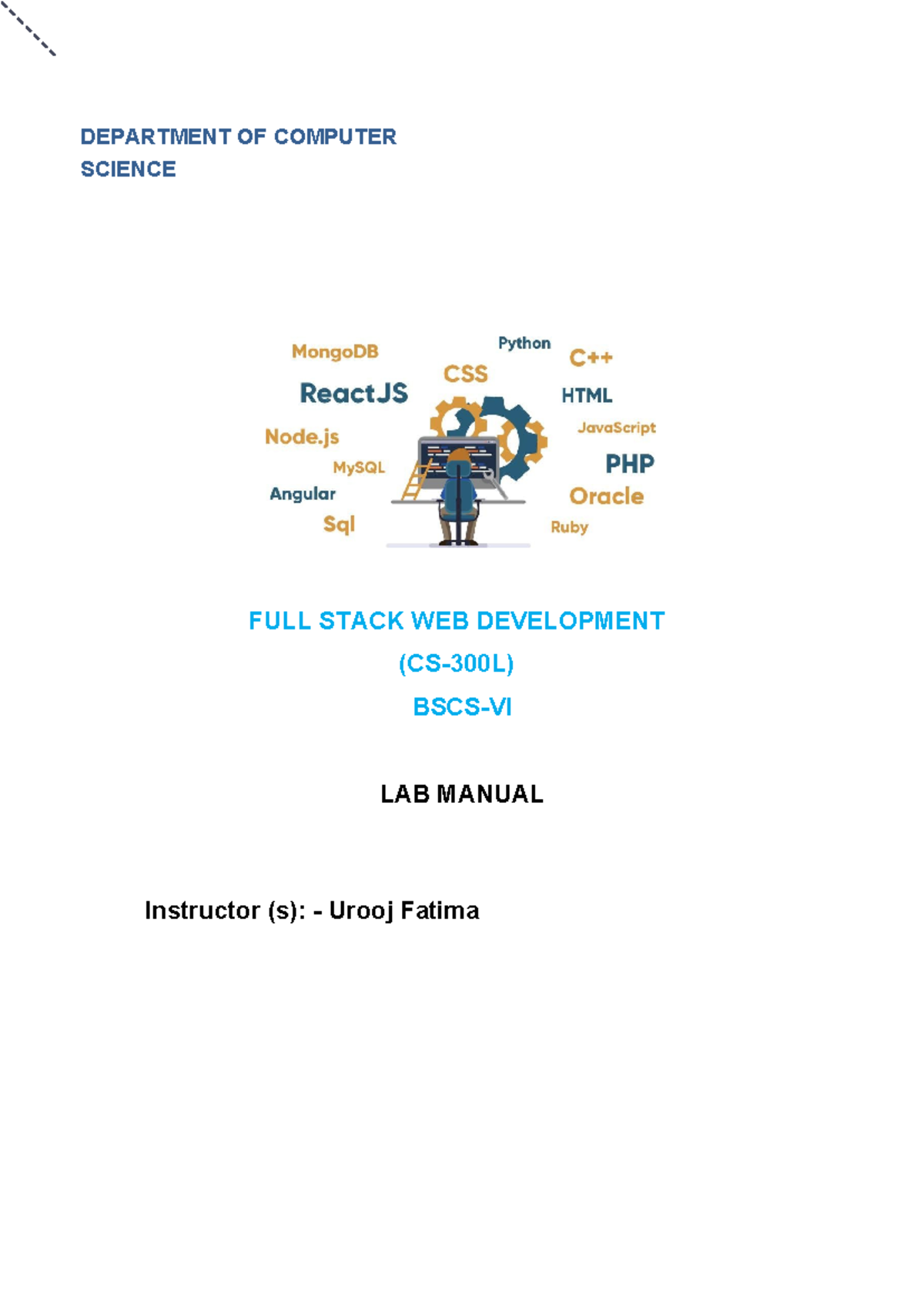 FSWD lab CS300L - Lab Manual - DEPARTMENT OF COMPUTER SCIENCE FULL STACK WEB DEVELOPMENT (CS ...