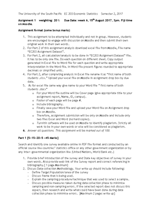 EC 203 Tutorial 2 sampling 17 - The University of the South Pacific ...