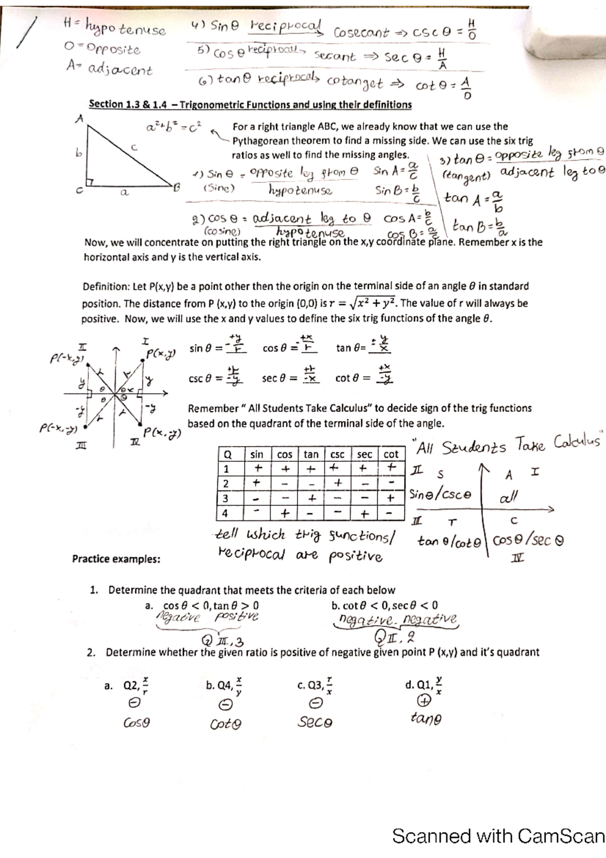 trigonometric functions - Math 1316 - Studocu