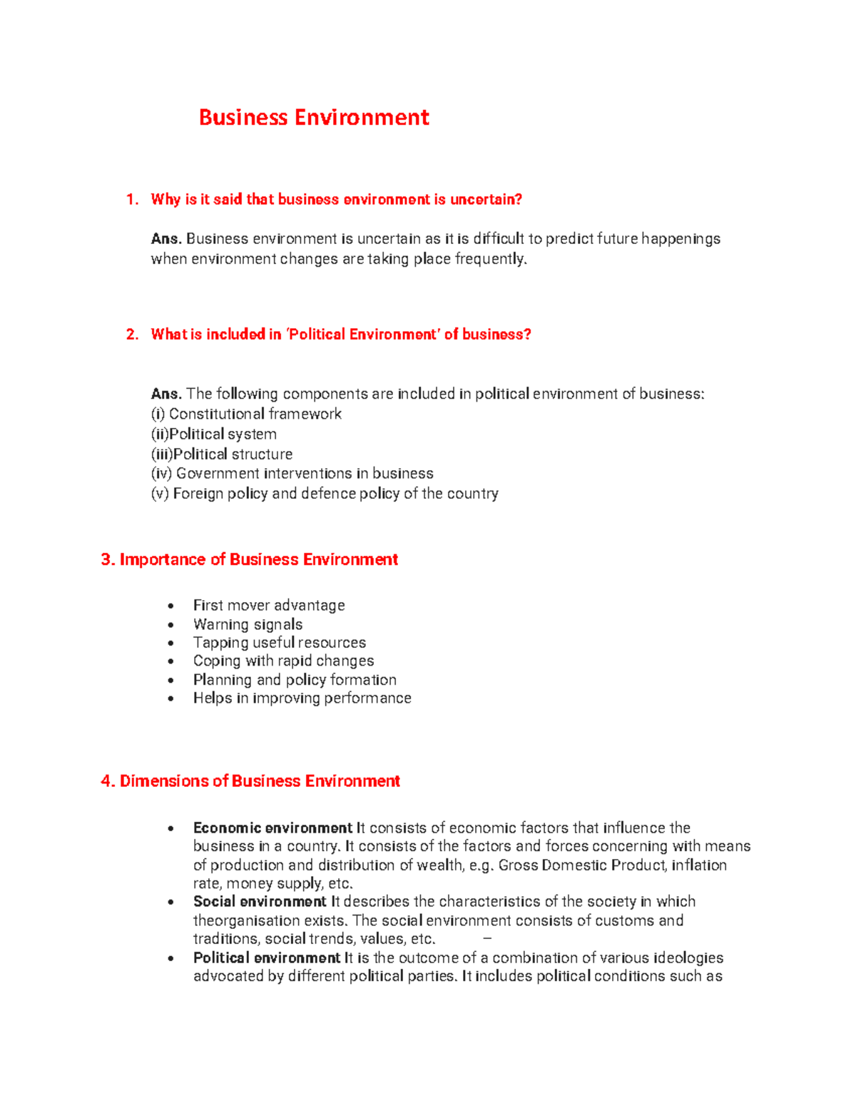 Business Environment Notes 3 - Business Environment 1. Why is it said ...