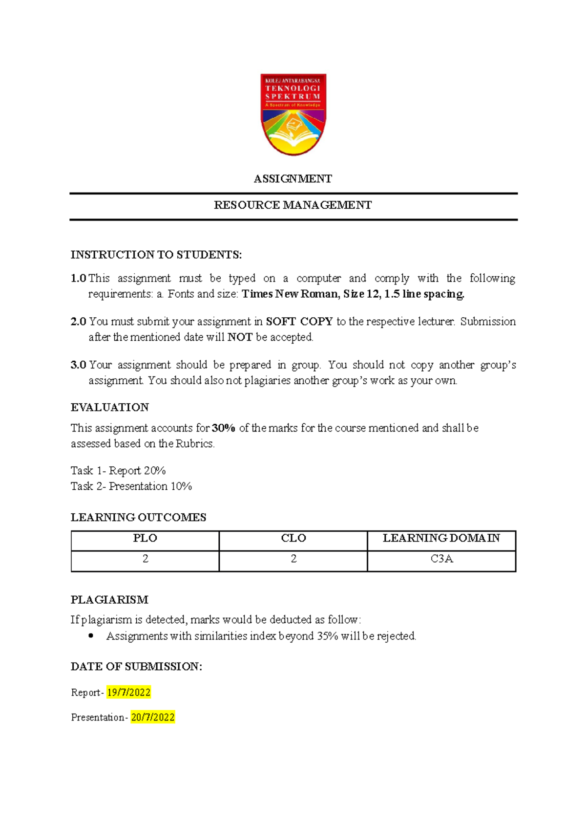 [RM] Assignment - the reseacrh titles - ASSIGNMENT RESOURCE MANAGEMENT INSTRUCTION TO STUDENTS ...
