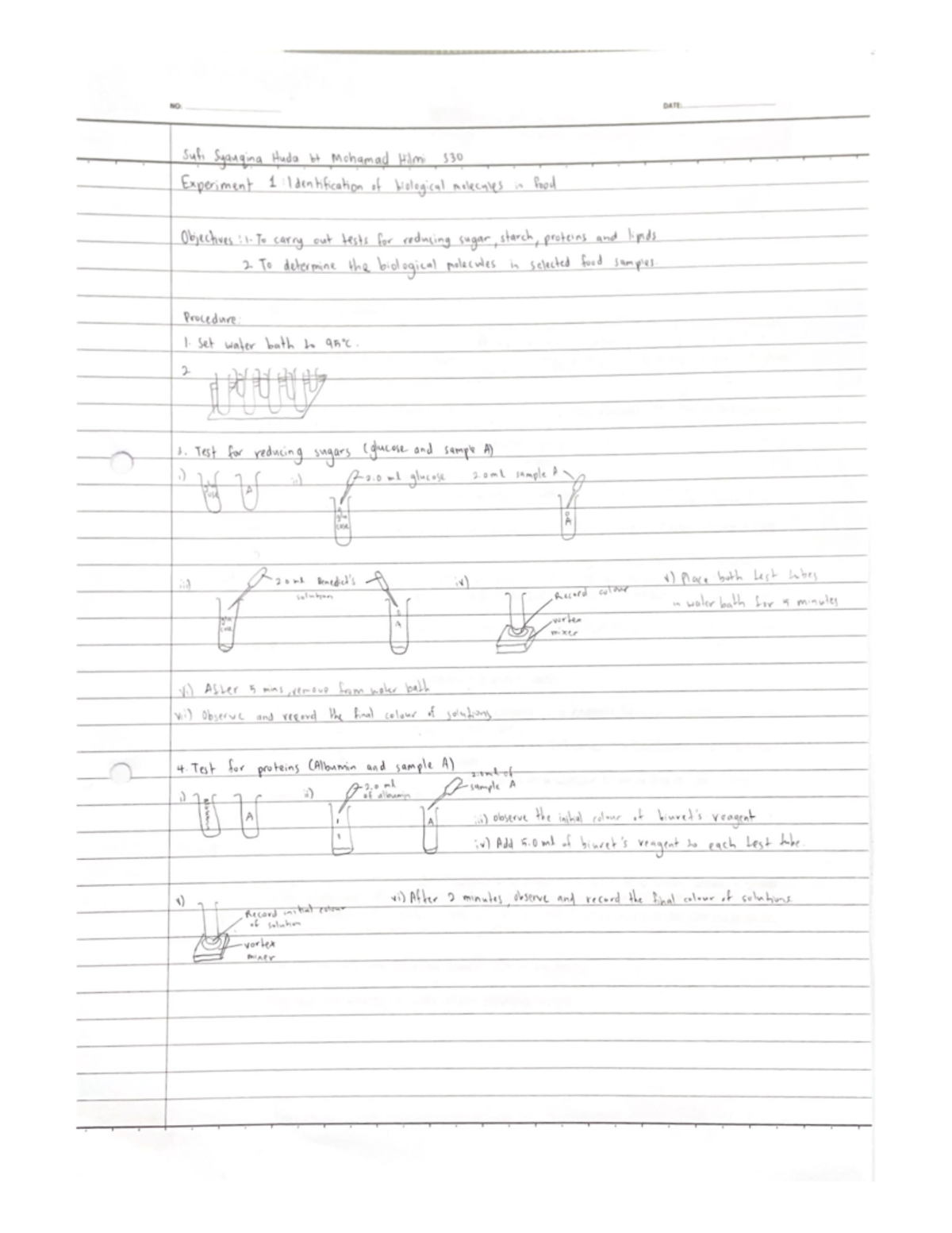Jotter bio exp 1 - NO: DATE Sufi Syangina Huda bt Mohamad Hilmi 530 Experiment 1 Identification ...