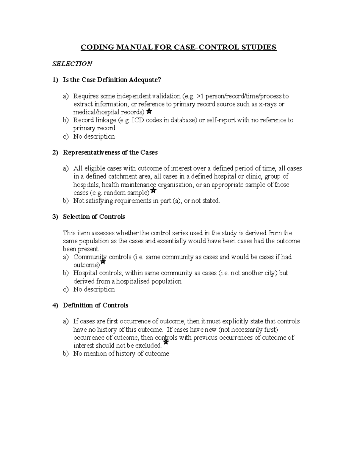Nos manual - CODING MANUAL FOR CASE-CONTROL STUDIES SELECTION 1) Is the ...