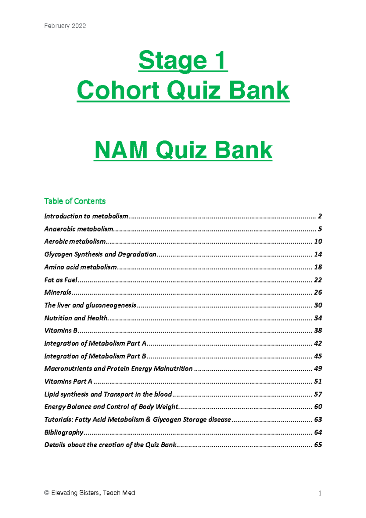 2015 NAM Quiz Bank - Cohort Quiz Bank NAM Quiz Bank Stage Introduction ...