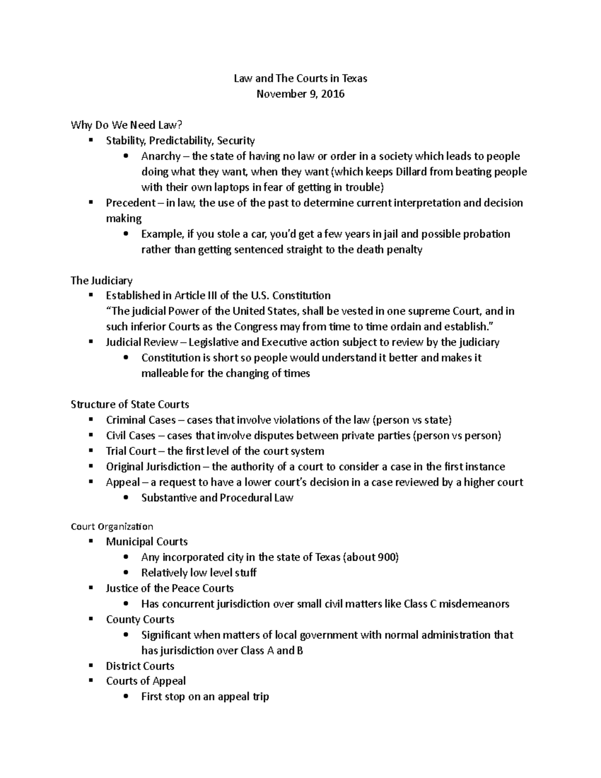 Law and The Courts in Texas - Law and The Courts in Texas November 9 ...