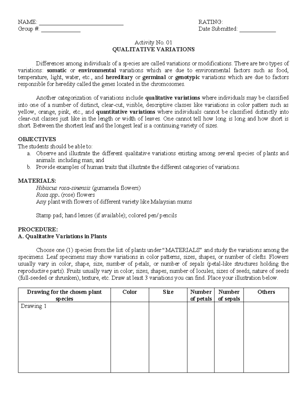 Activity 1 Entitled Qualitative Variations - NAME ...