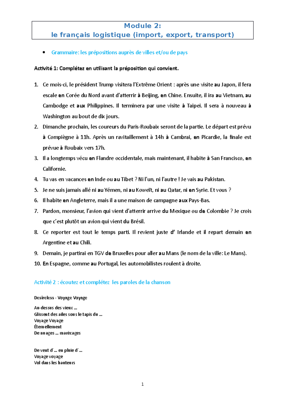 Module 2 le français logistique étudiants PS - Module 2: le français ...