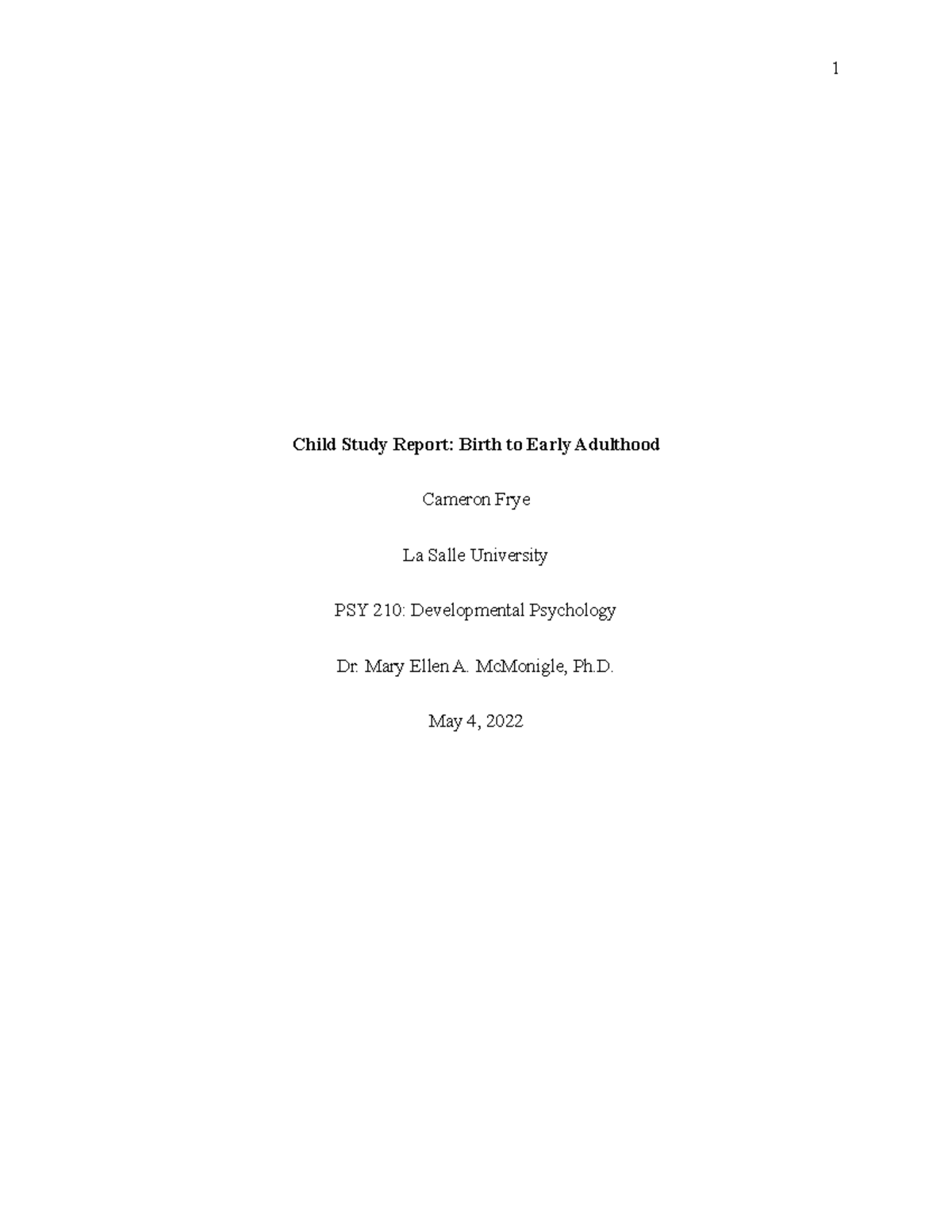 Child study report birth to adulthood - Child Study Report: Birth to ...