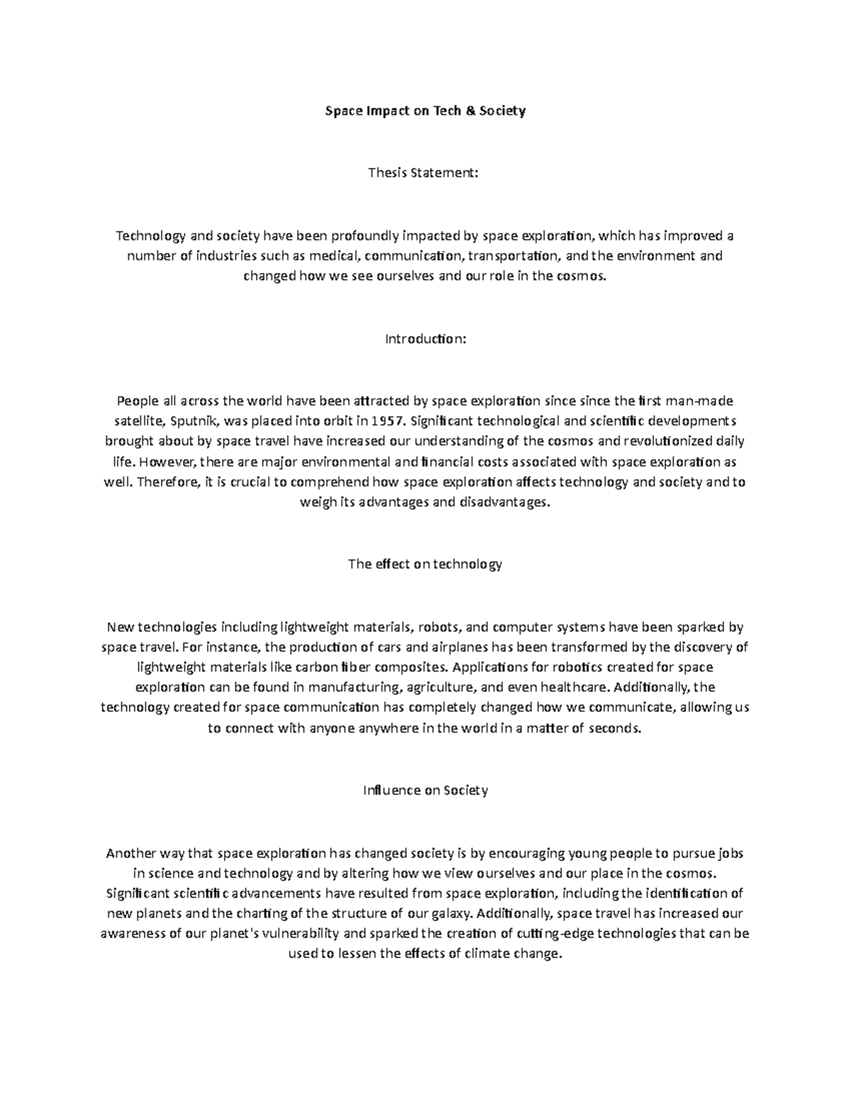 Thesis: Space Impact on Tech and Society - Space Impact on Tech ...