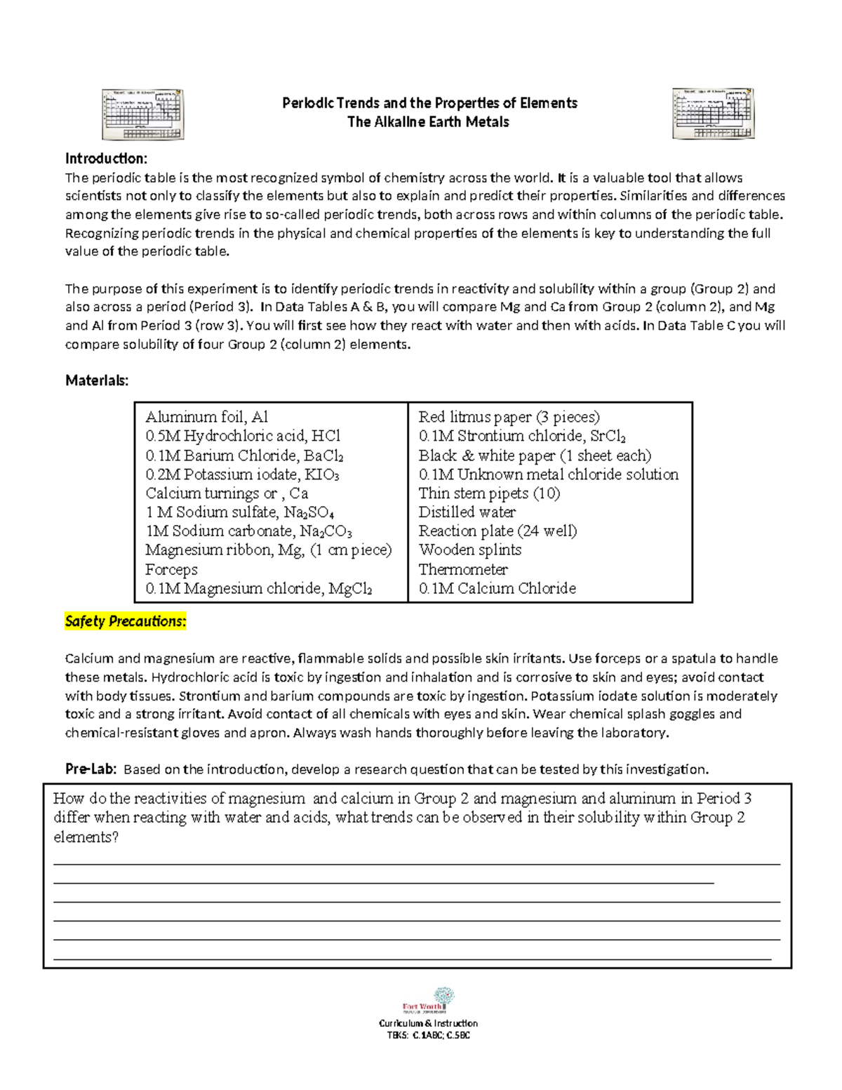 1.15 1.18 Periodic Trends Lab-1 - Periodic Trends and the Properties of ...