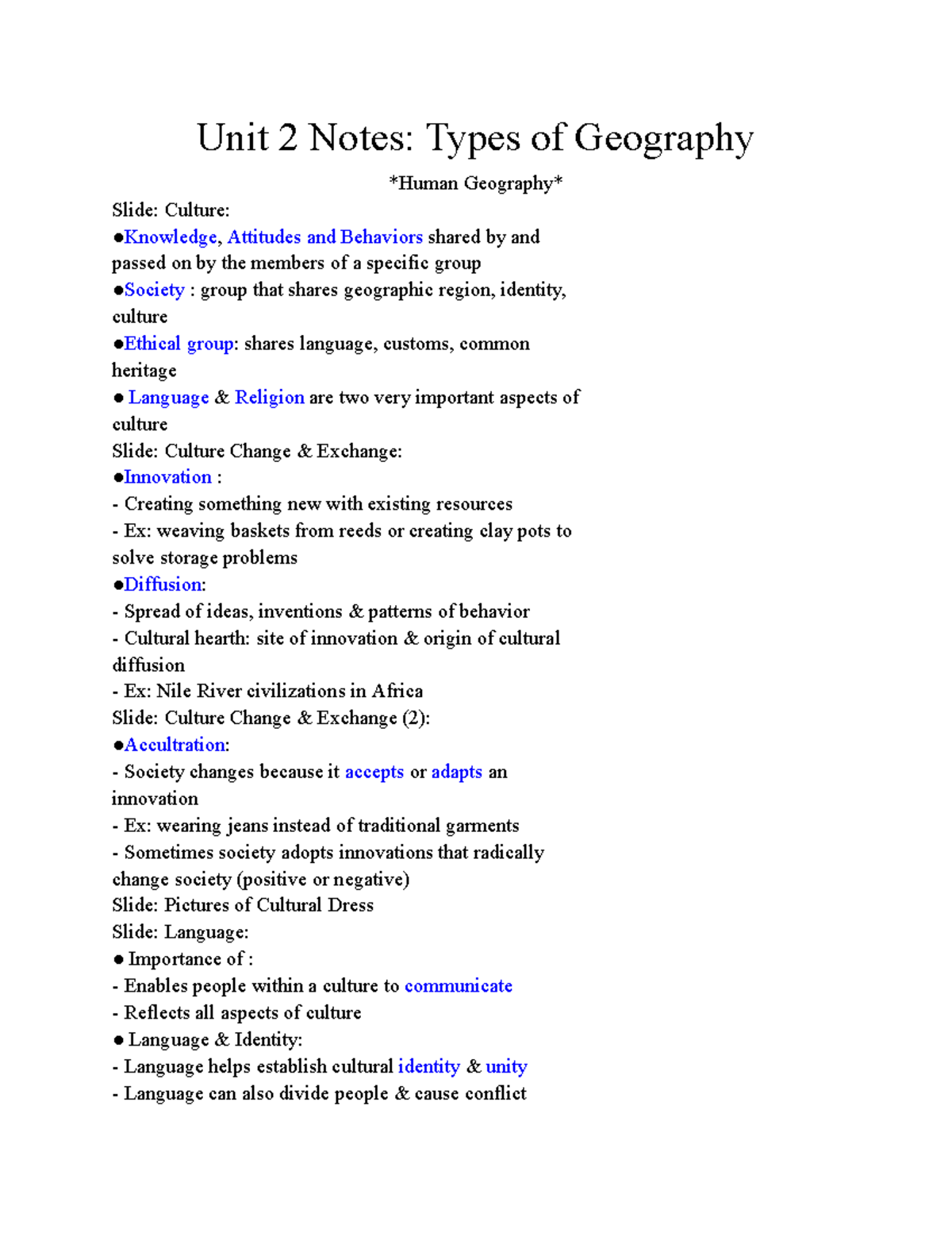 Unit 2 Notes Types of Geography - Unit 2 Notes: Types of Geography ...