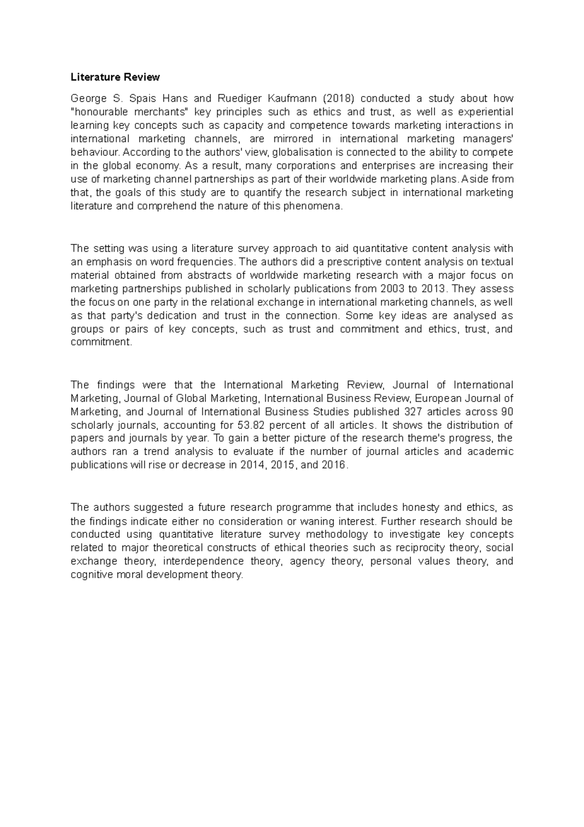 Article review (Megat) - Literature Review George S. Spais Hans and ...