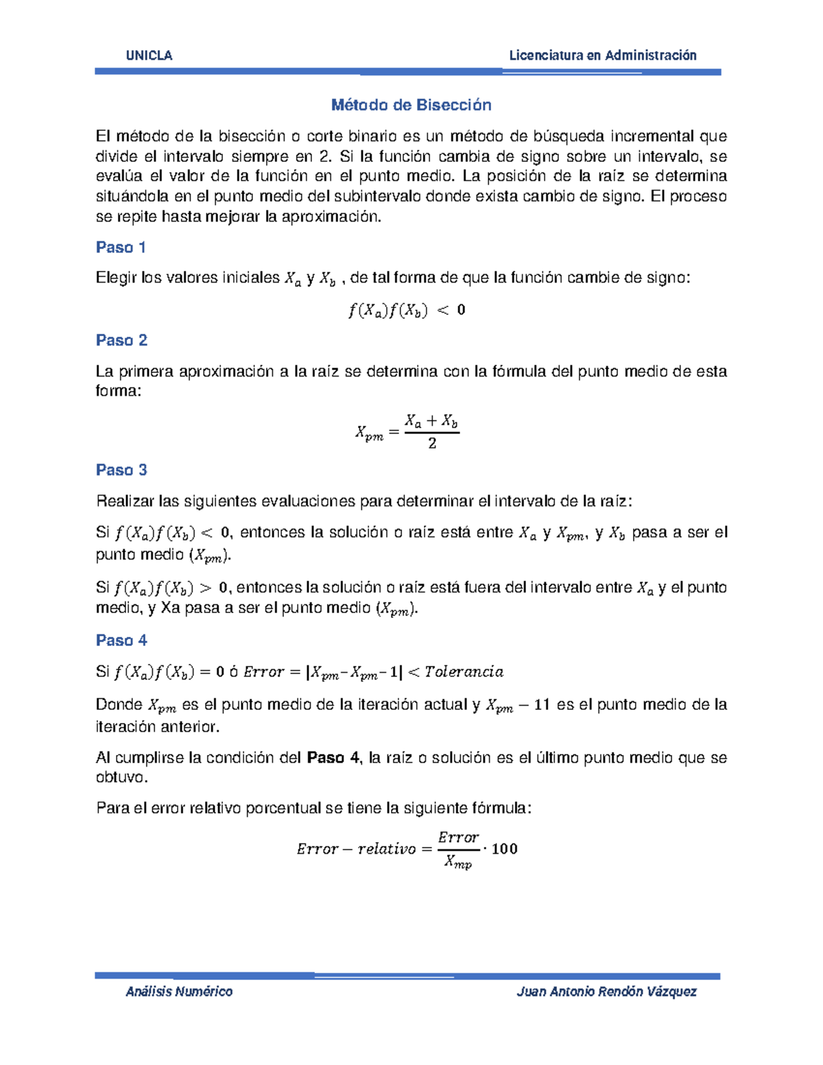 Método de Bisección - ANTONIO RENDON - UNICLA Licenciatura en ...