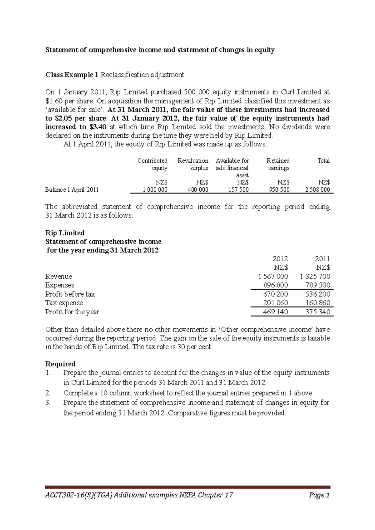 Statement of comprehensive income acct302-17S student copy - Statement ...