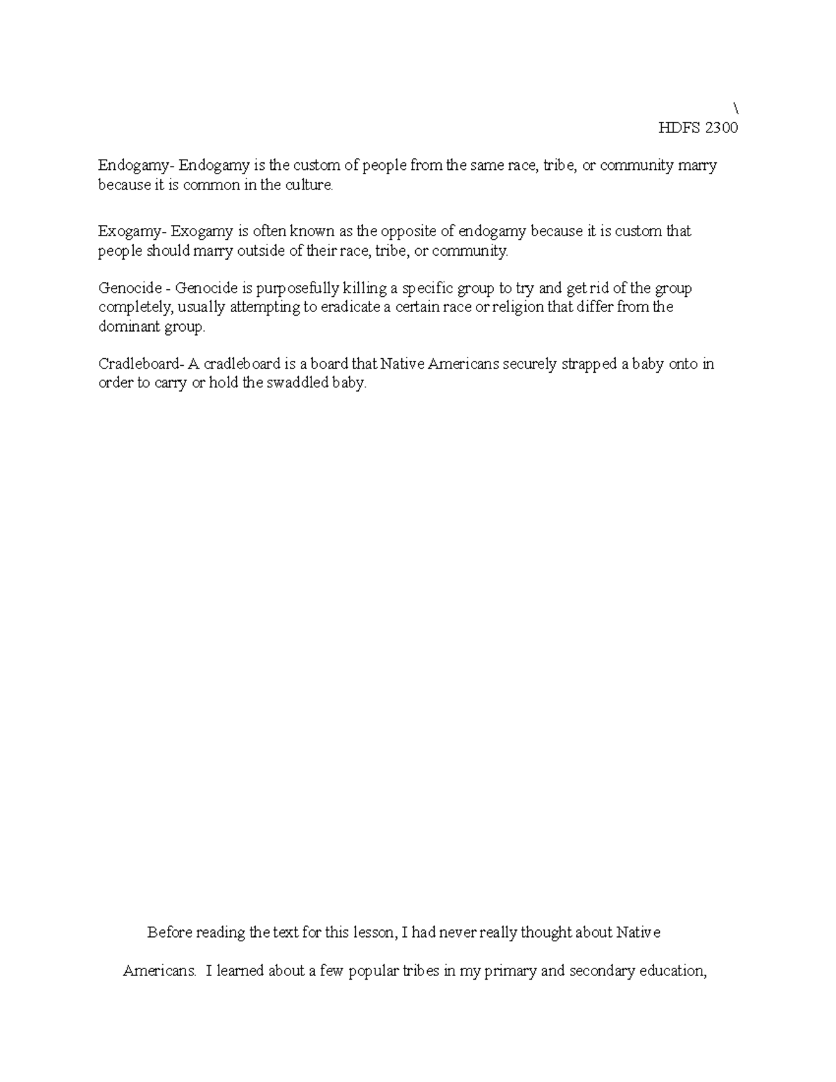 HDFS 2300 copy - assignment from reading including vocab and reflection ...