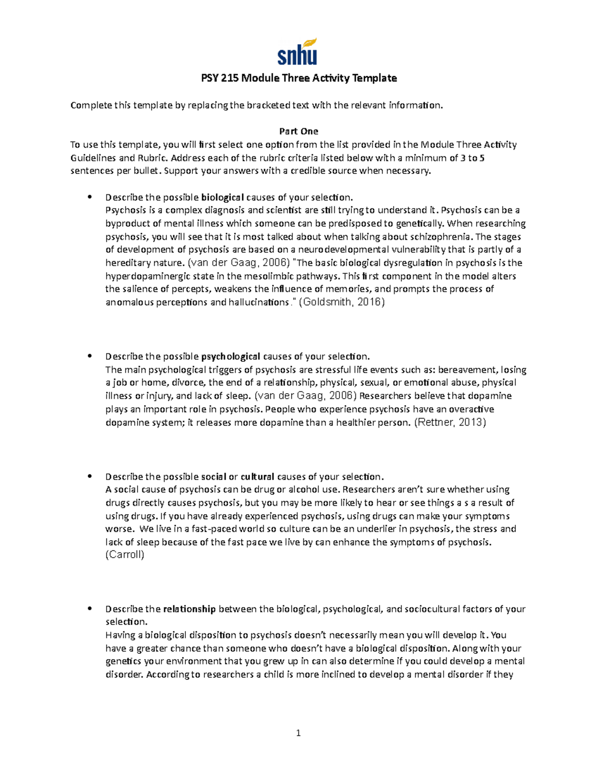 PSY 215 Module Three Activity Template - PSY 215 Module Three Activity Template Complete this ...