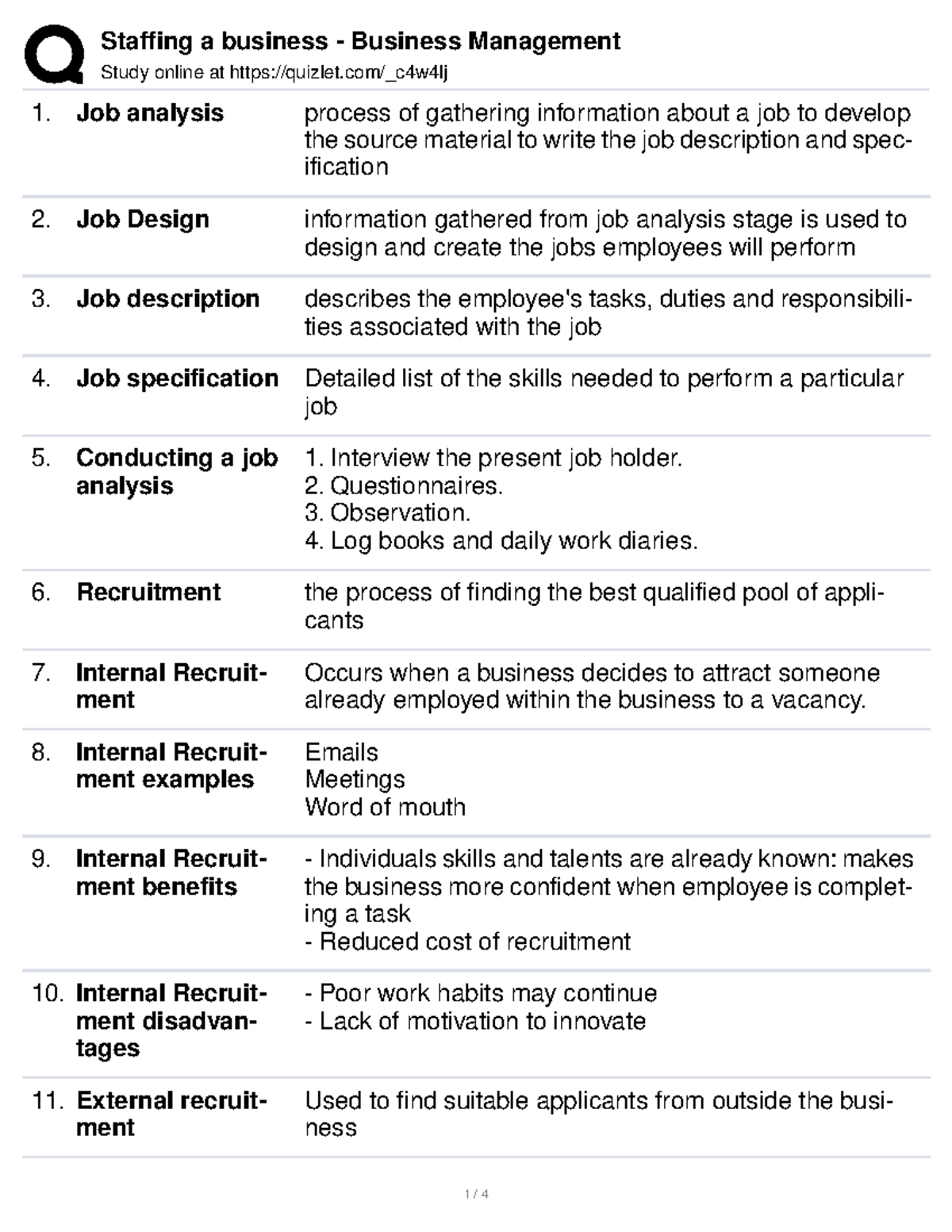 Staffing A Business Key Terms Glossary - Study online at quizlet ...