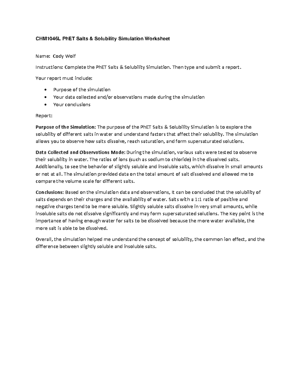 Ph ET Salts and Solubility Simulation Worksheet - CHM1046L PhET Salts ...