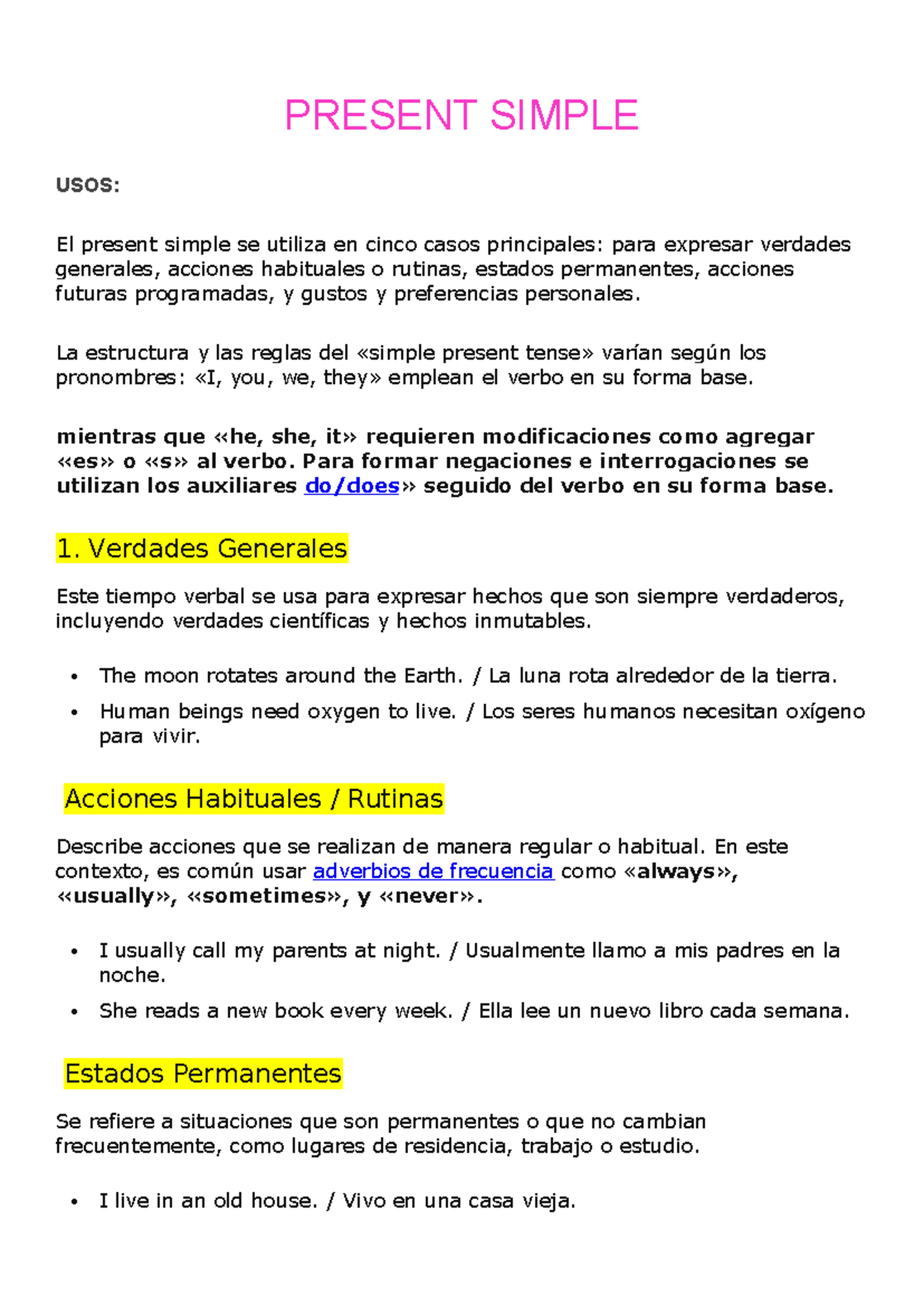 Present simple - La estructura y las reglas del «simple present tense ...