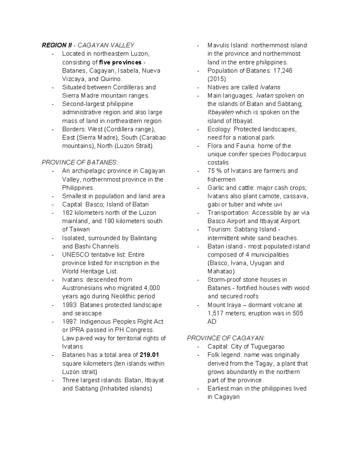 Region II - Cagayan Valley Notes - REGION II - CAGAYAN VALLEY Located ...