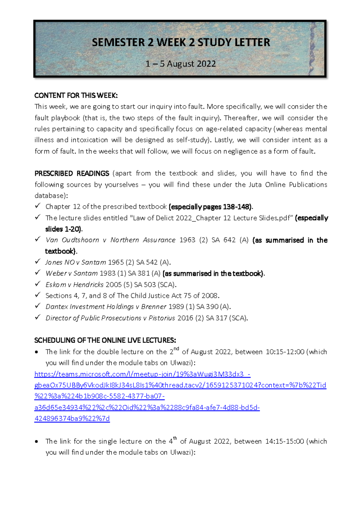 Sem 2 Week 2 Study Letter - SEMESTER 2 WEEK 2 STUDY LETTER 1 – 5 August ...