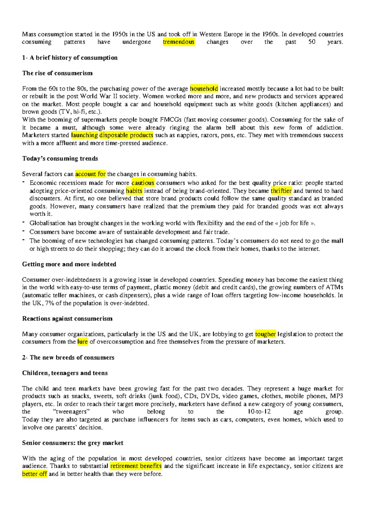 DOC 1 A Brief History of Consumption - Mass consumption started in the ...