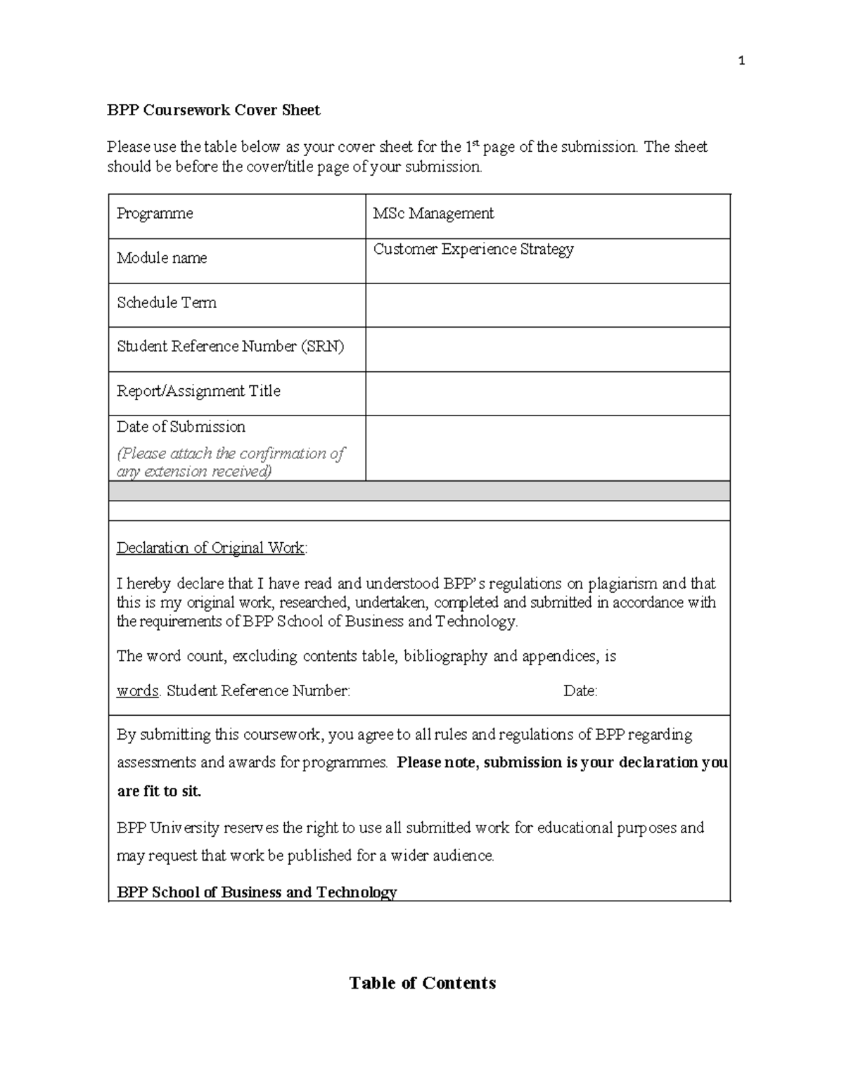 Data Driven Decisions for Business - BPP Coursework Cover Sheet Please use the table below as ...