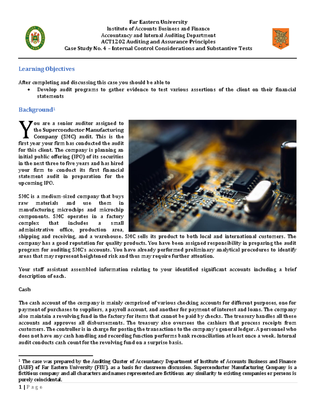 Auditing and Assurance Principles, Case Study 4 Student Copy - Internal ...