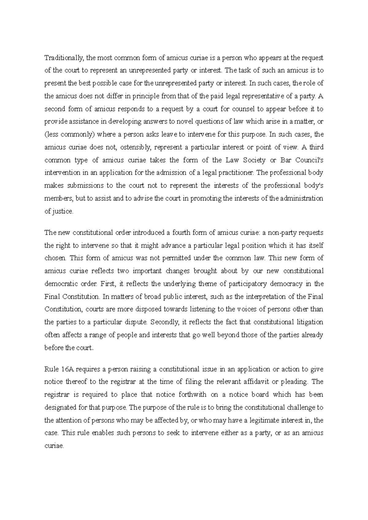 Amicus - Traditionally, the most common form of amicus curiae is a ...