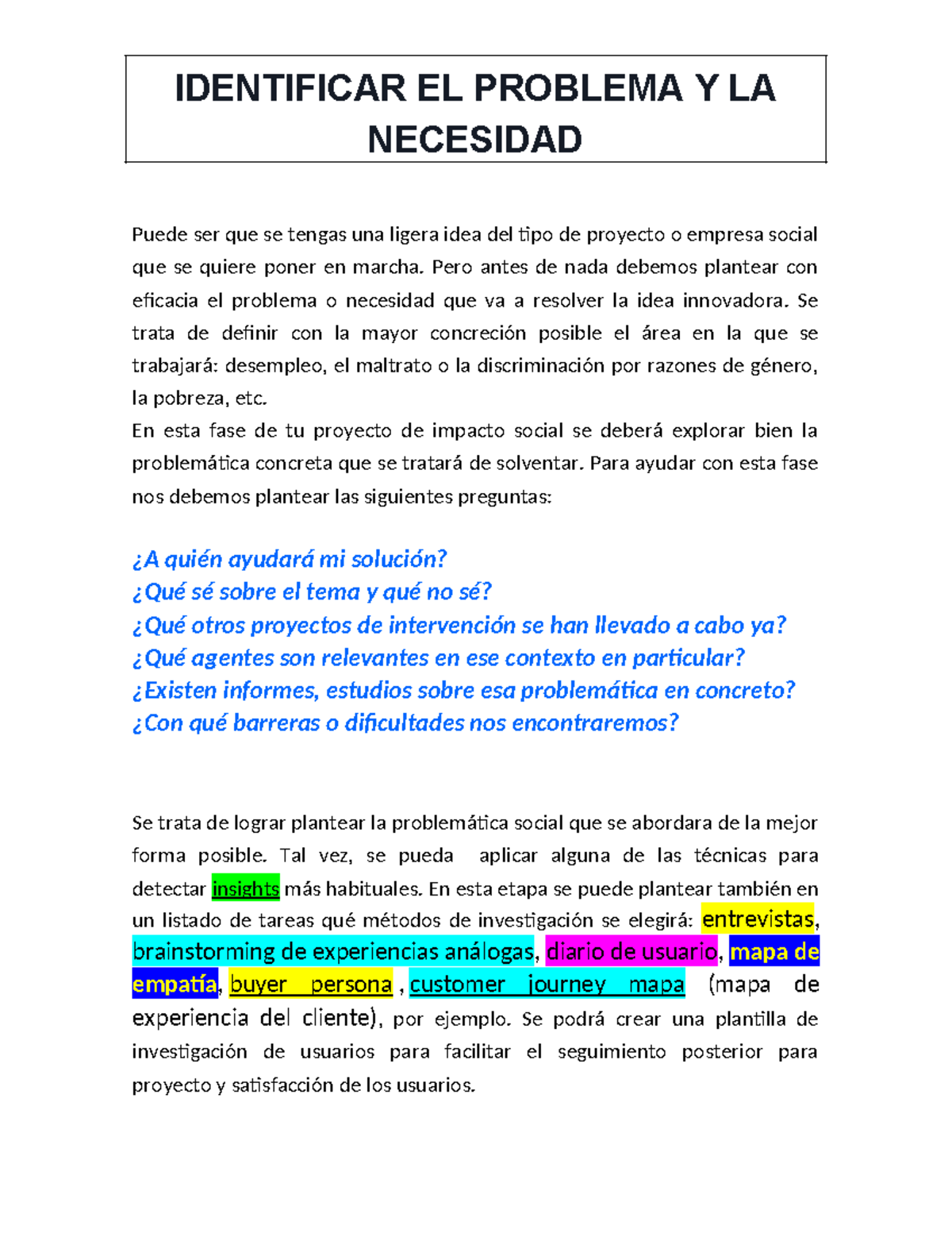 Identificar el problema y la necesidad - IDENTIFICAR EL PROBLEMA Y LA ...