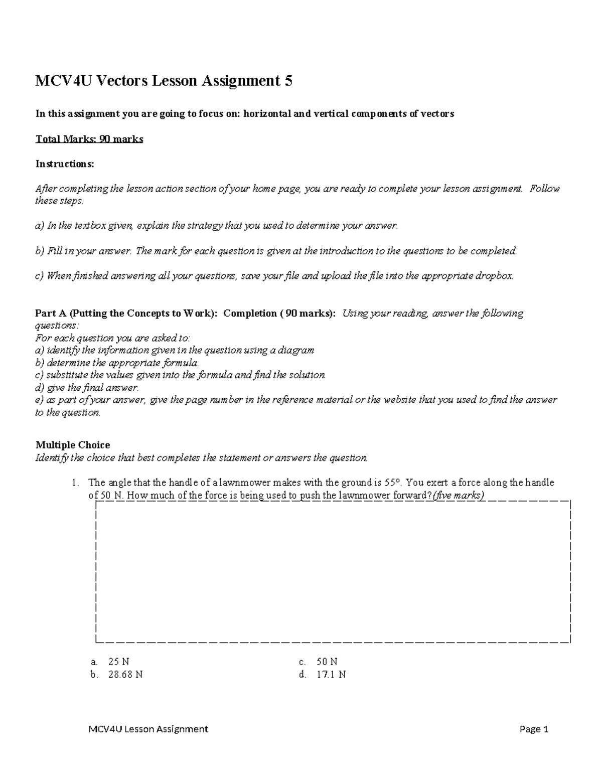 MCV4U Vectors Lesson Assignment 5 (docx) - MCV4U Vectors Lesson Assignment 5 In this assignment ...