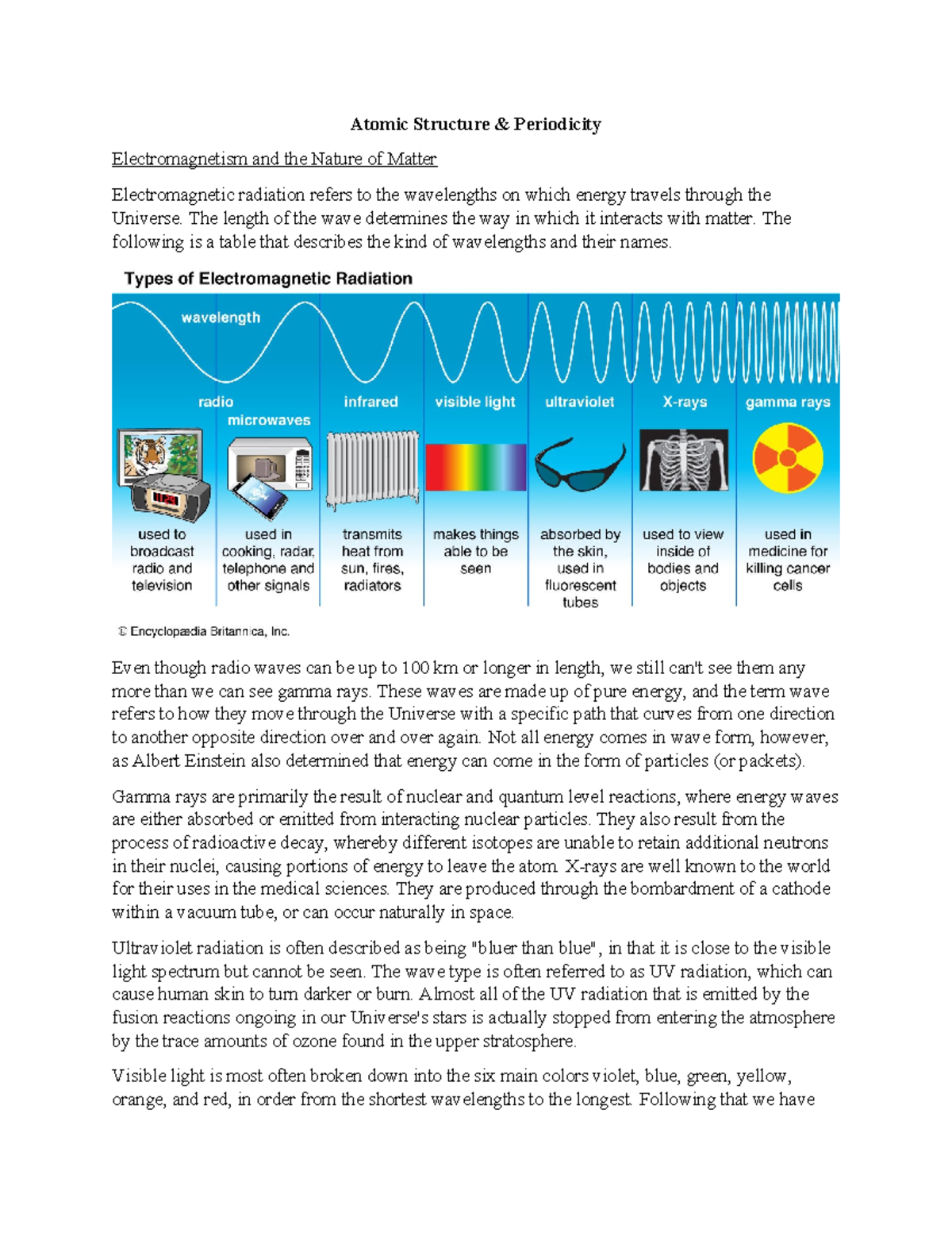 CHEM 101 Lesson 7 Atomic Structure & Periodicity - Atomic Structure ...