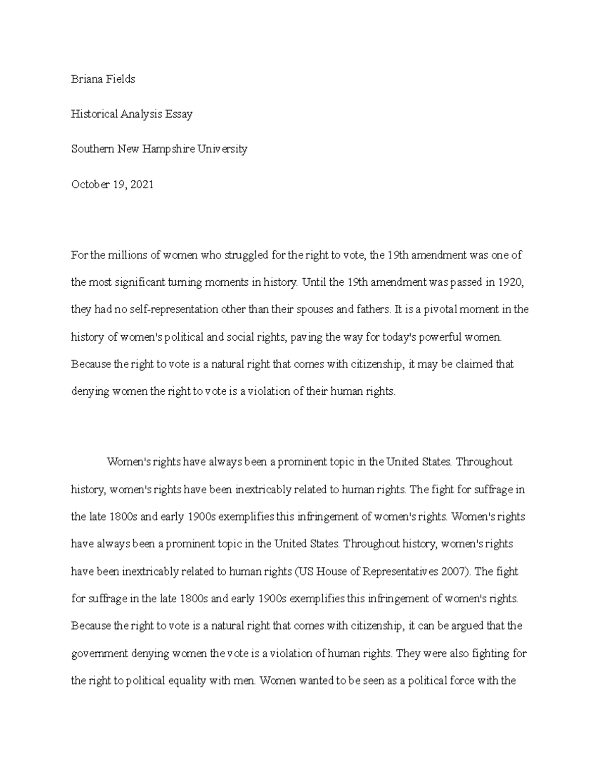 Historical Analysis Essay - Briana Fields Historical Analysis Essay ...