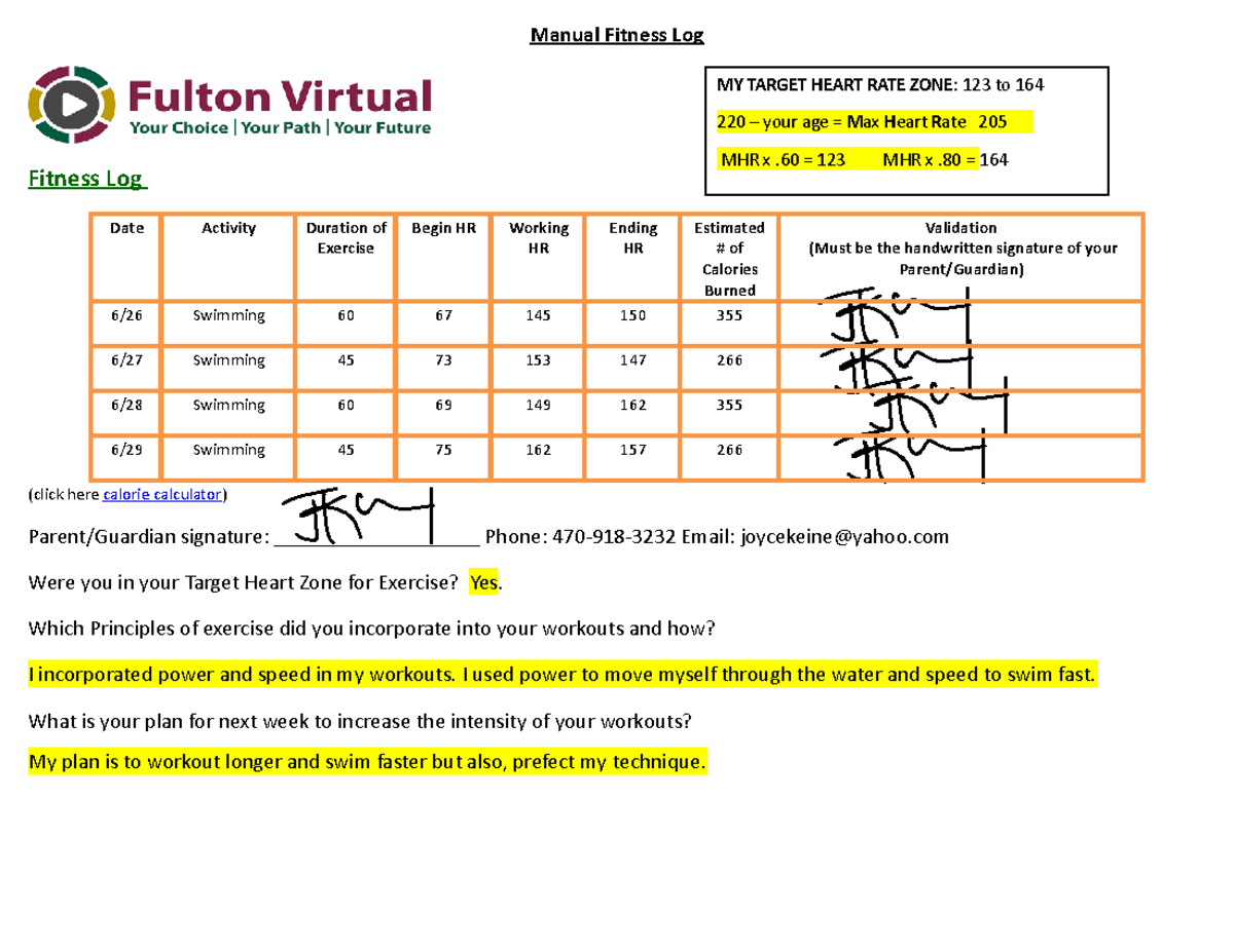 Module 8 fitness log - easy wasy to learn - Manual Fitness Log Fitness ...