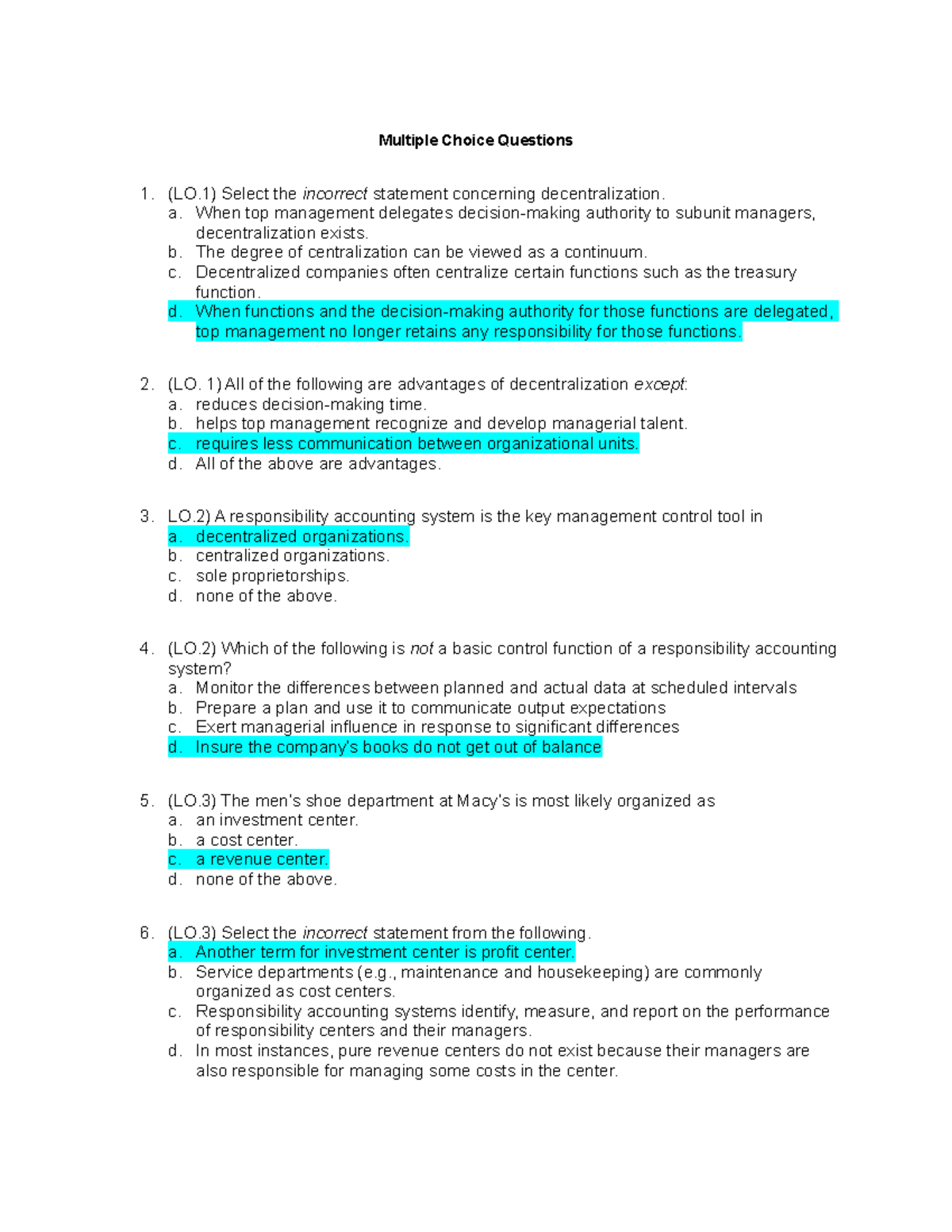 Allocation OF Support DEPT. Costs- Problems - Multiple Choice Questions ...