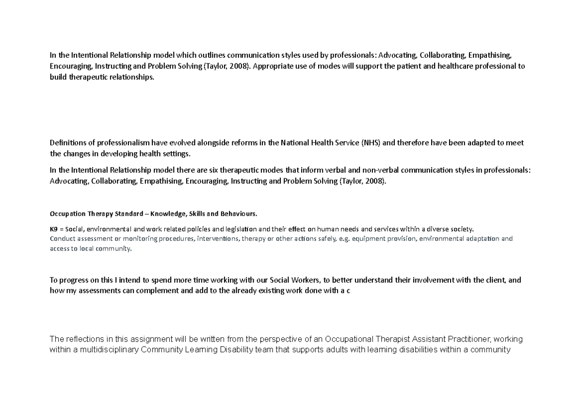 In the Intentional Relationship model which outlines communication ...