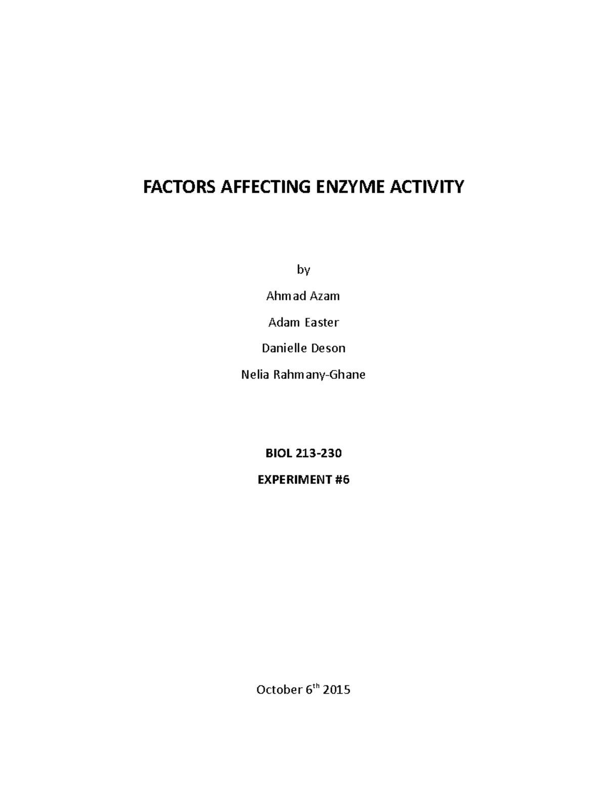Factors Affecting Enzyme Activity - FACTORS AFFECTING ENZYME ACTIVITY ...
