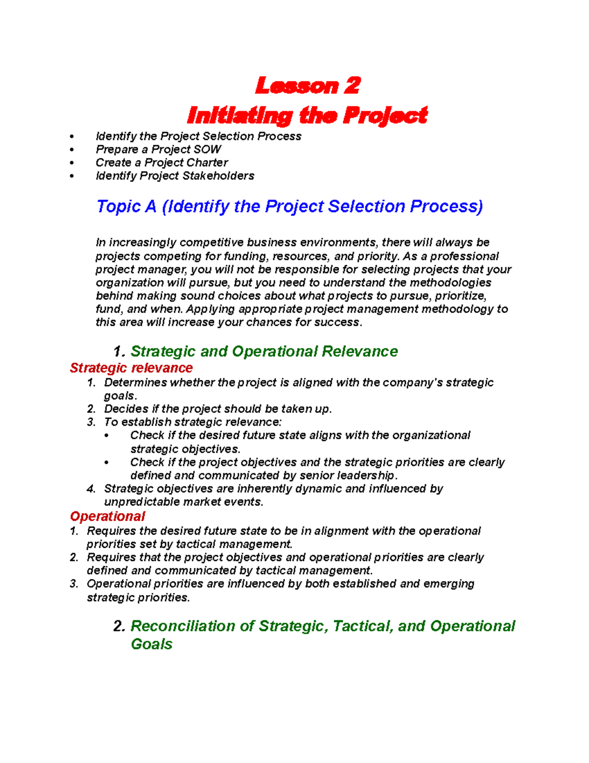 Lesson 2 (Initiating the Project) - Lesson 2 Initiating the Project ...