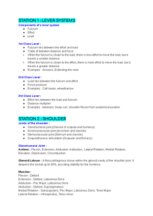 Tut notes functional - Week 2 tut LEVERS AND BASIC MOVEMENT ANAYSLIS 3 ...