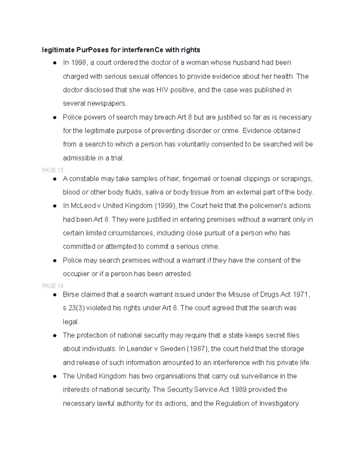 Human rights notes 2 - legitimate PurPoses for interferenCe with rights ...