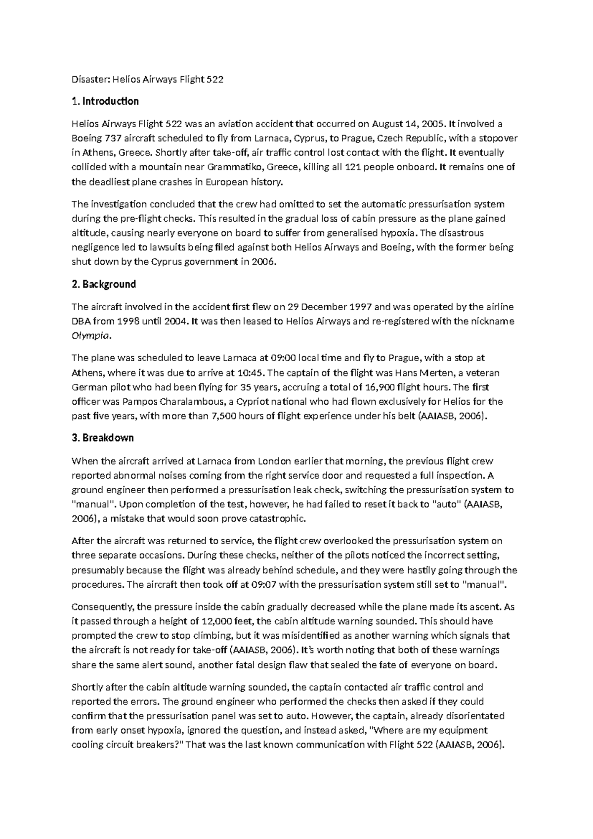 Design Disaster Case Study - Disaster: Helios Airways Flight 522 ...