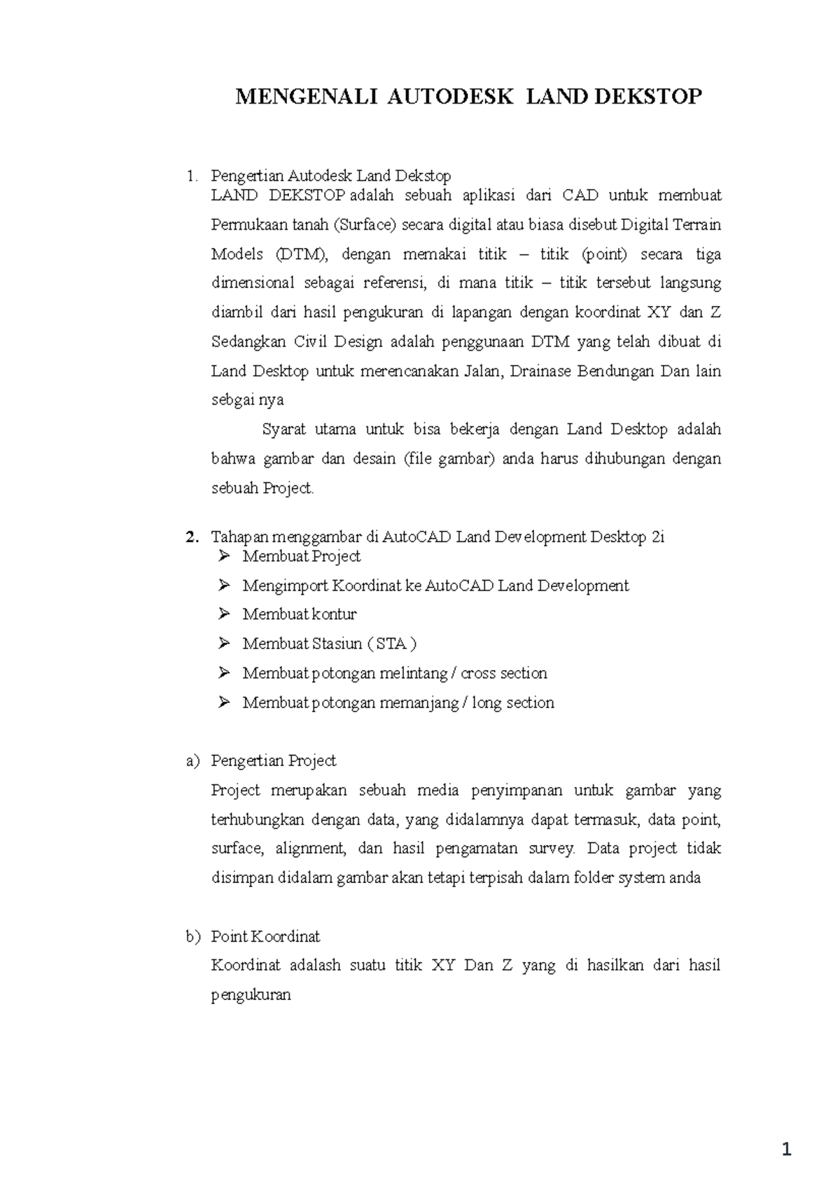 Materi Pelatihan Software Autocad LAND Development - MENGENALI AUTODESK LAND DEKSTOP Pengertian ...