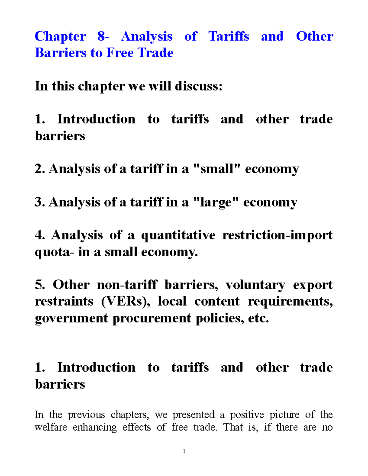 Chapter 8- On Tariffs - Chapter 8- Analysis of Tariffs and Other ...