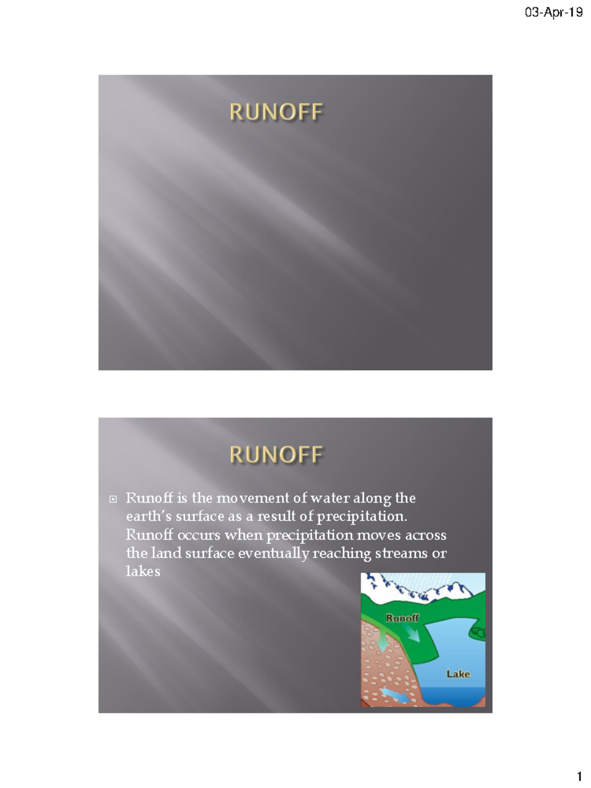 Engineering hydrology lecture 9 10 - Runoff is the movement of water ...